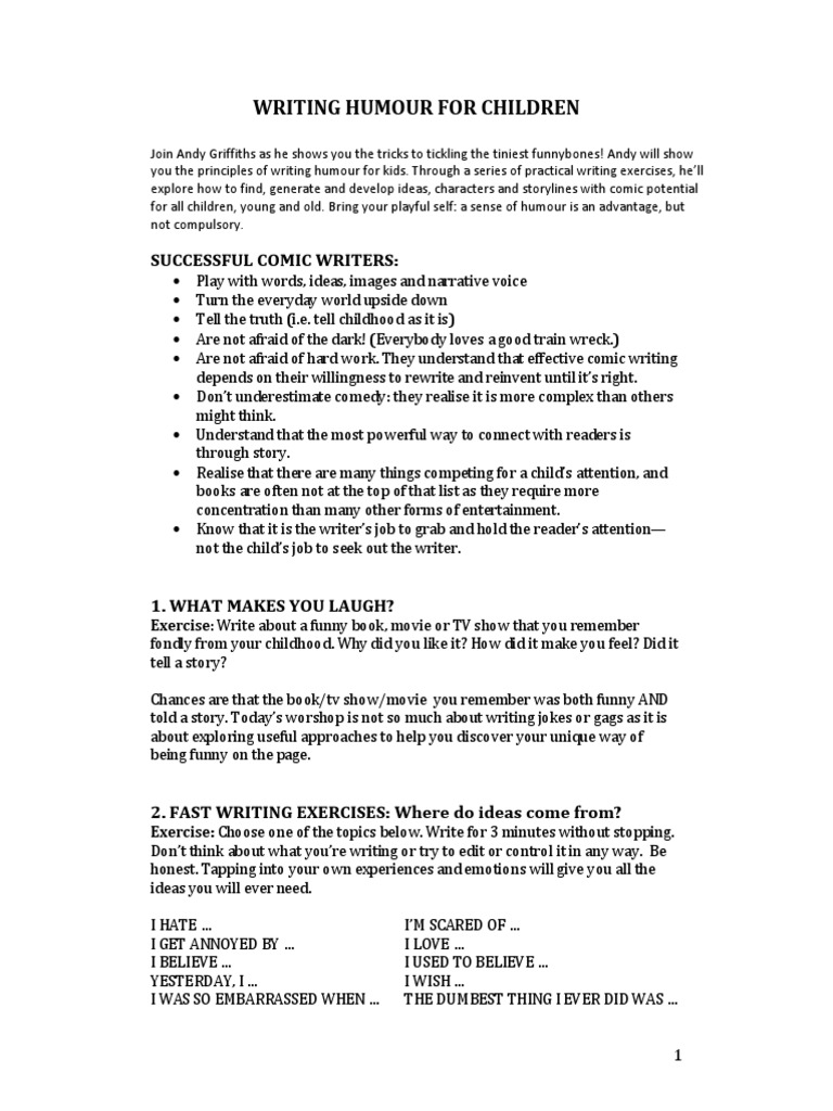 Writing Humour For Children | PDF | Humour | Jokes