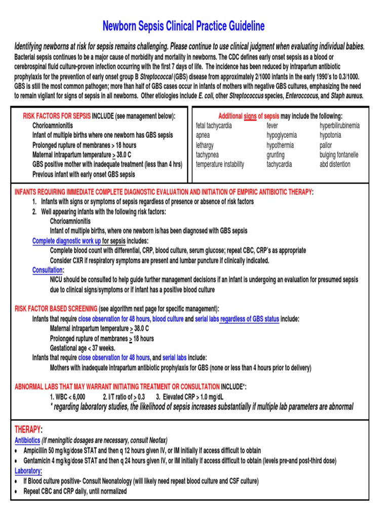 Newborn Sepsis Guideline | PDF | Sepsis | Medical Specialties