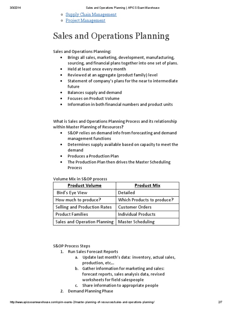 Sales and Operations Planning - APICS Exam Warehouse | PDF | Inventory ...
