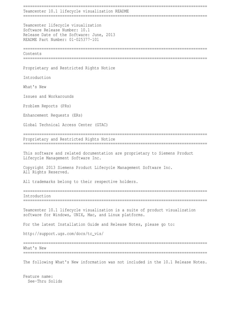 Teamcenter Visualization 10 1 README | PDF | Microsoft Excel | Computing