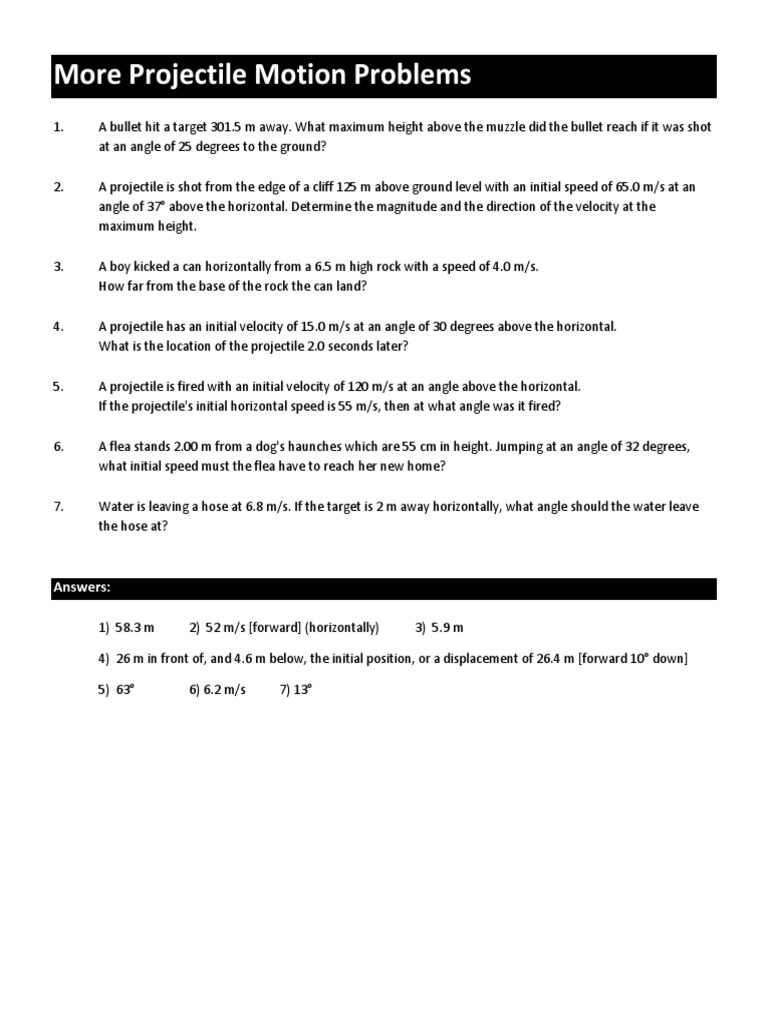 Projectile Motion Problem Set with Solutions | PDF | Science & Mathematics