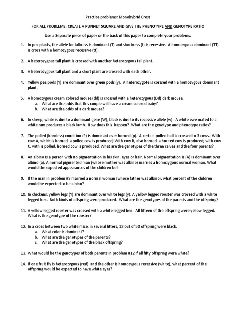 Monohybrid Practice Problems | PDF | Dominance (Genetics) | Zygosity
