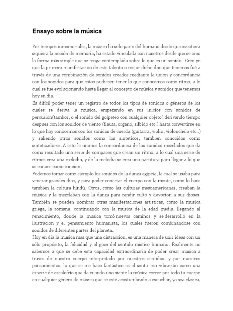 Ensayo Sobre La Musica. | PDF | Sonido | Felicidad
