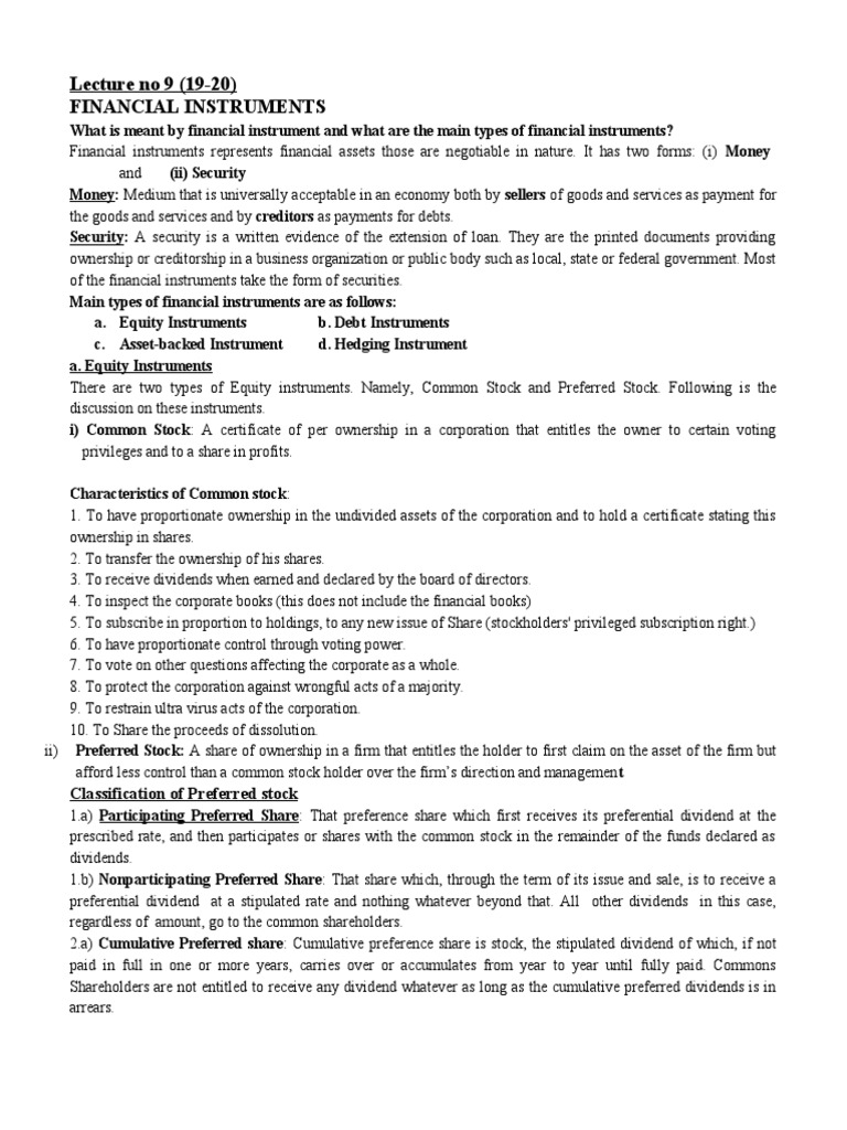 Understanding the Main Types of Financial Instruments | PDF | Futures ...