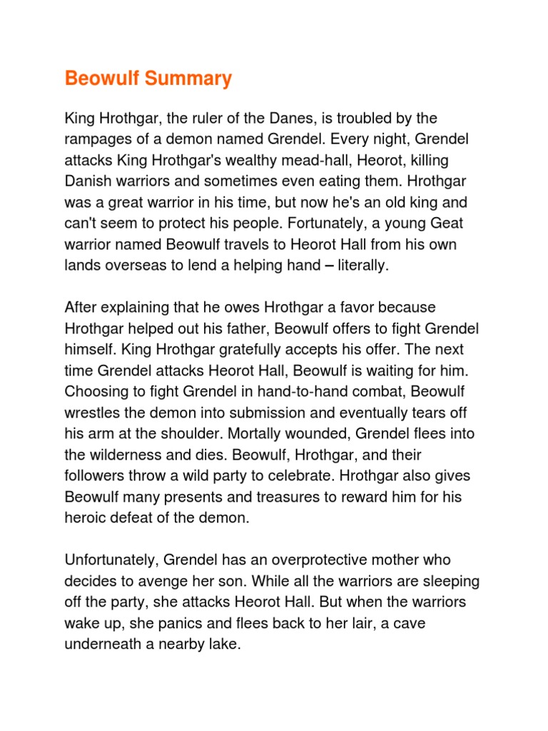 Beowulf Summary | PDF | Beowulf | English Folklore