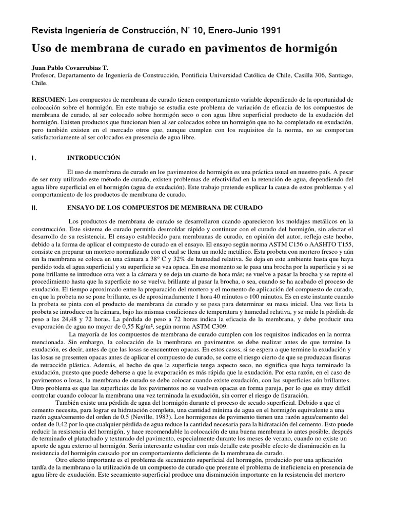 Eficacia de membranas de curado en hormigón | PDF | Hormigón | Cemento