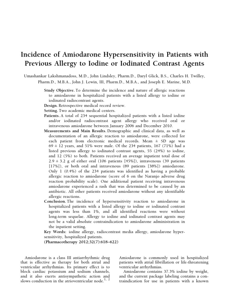 ACCP Amiodarone Incidence Hypersensitivity To Documented ADR 2012 | PDF | Allergy | Medical ...
