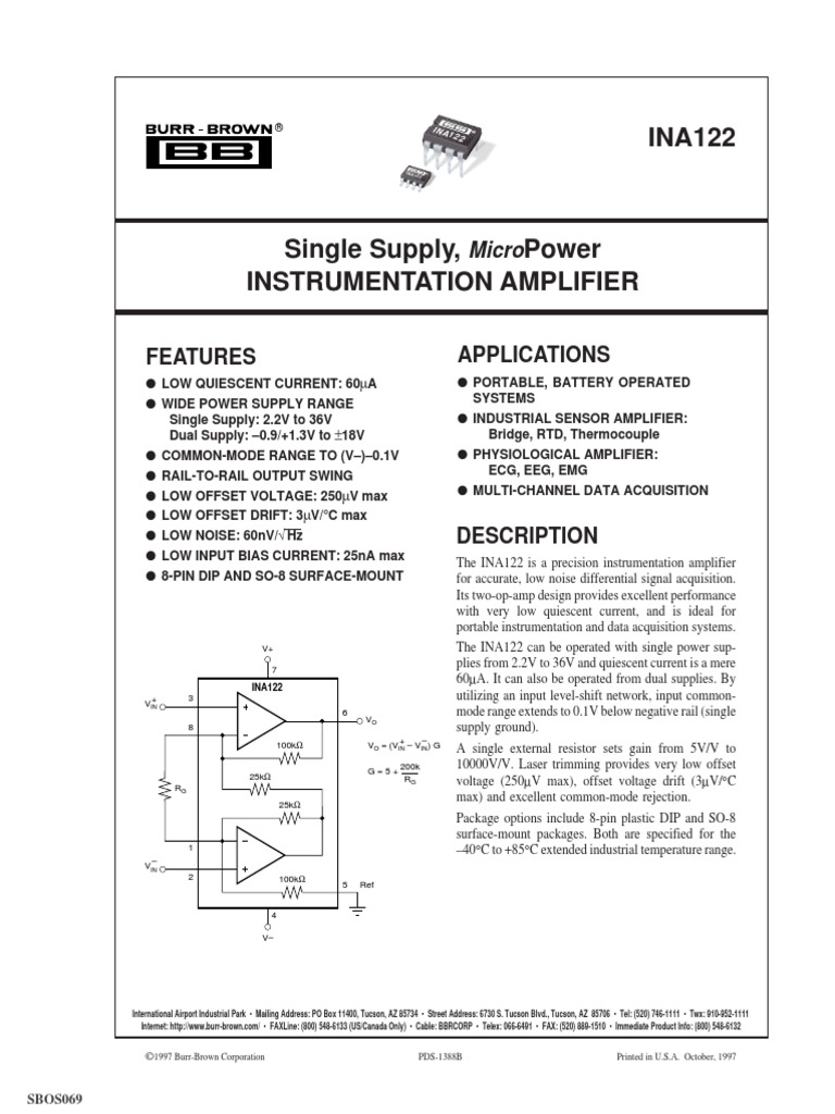 Ina 122 | PDF | Amplifier | Operational Amplifier