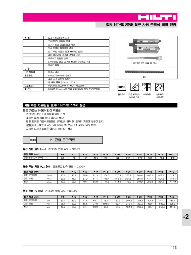 RE500-철근 앵커메뉴얼 2007 | PDF