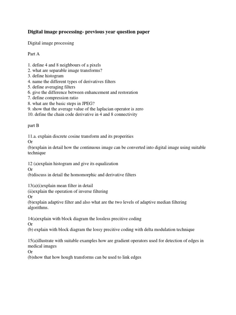 Digital Image Processing Question Paper | PDF | Digital Image | Data Compression