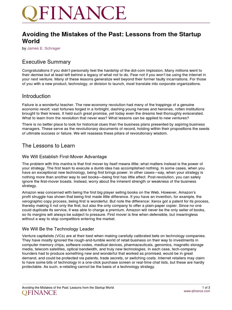 Startup Lessons: Avoiding Past Mistakes | PDF