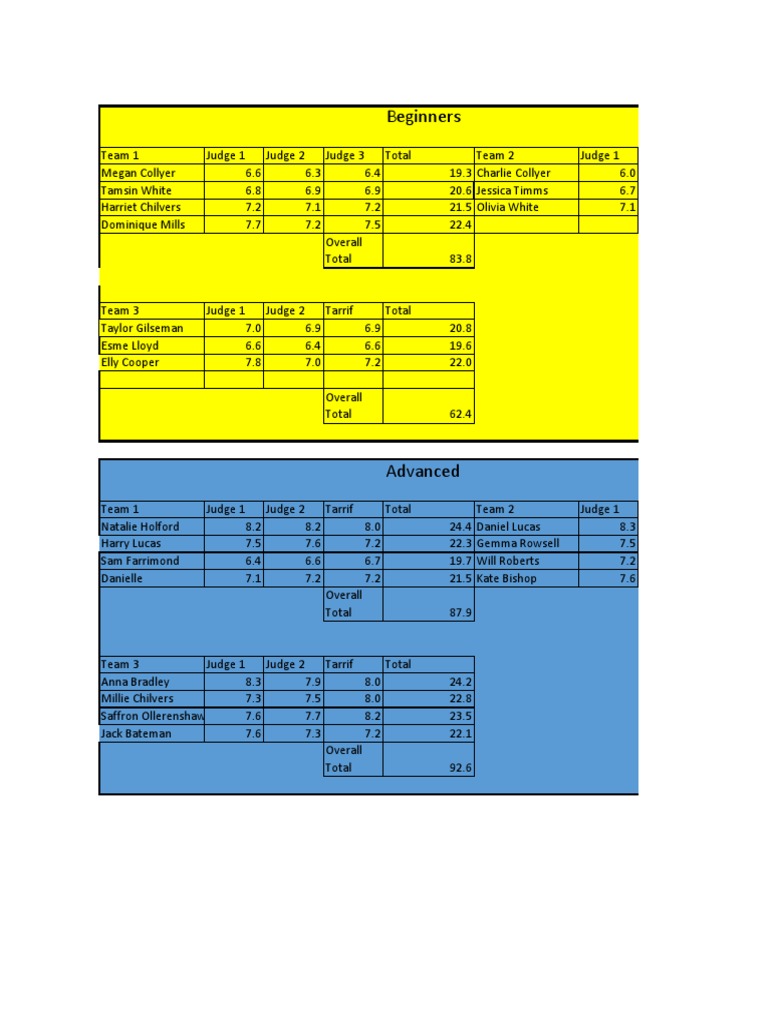 Competition Results by Team and Level | PDF
