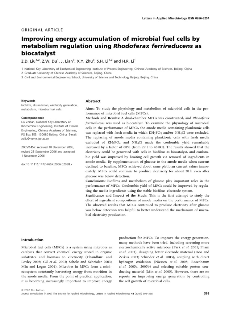 Improving Energy Accumulation of Microbial Fuel Cells by Metabolism ...