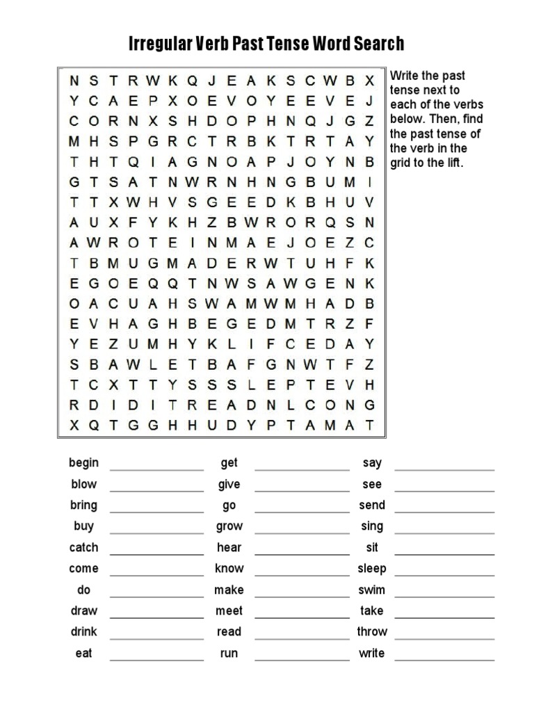 Irregular Verb Past Tense Word Search | PDF | Language Arts ...