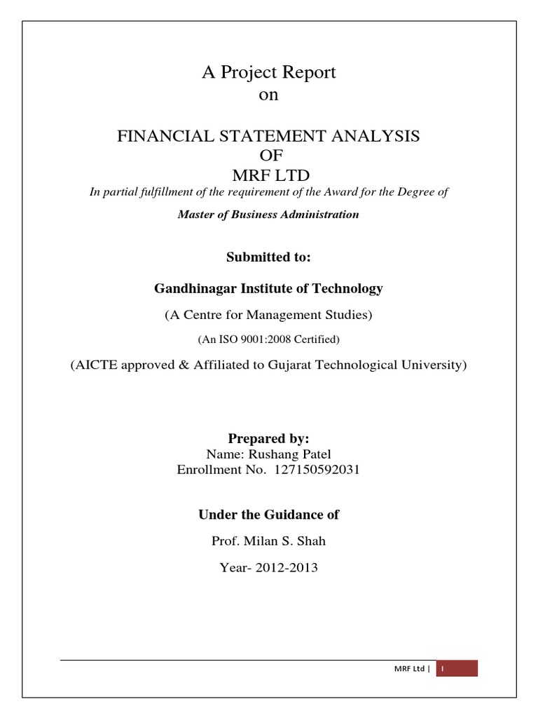 Analysis of Financial Performance and Position of MRF Ltd through ...