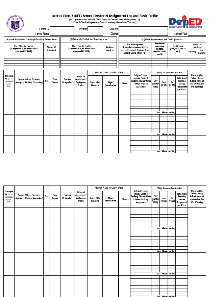 SF7 School Personnel Assignment List and Basic Profile | Postgraduate ...