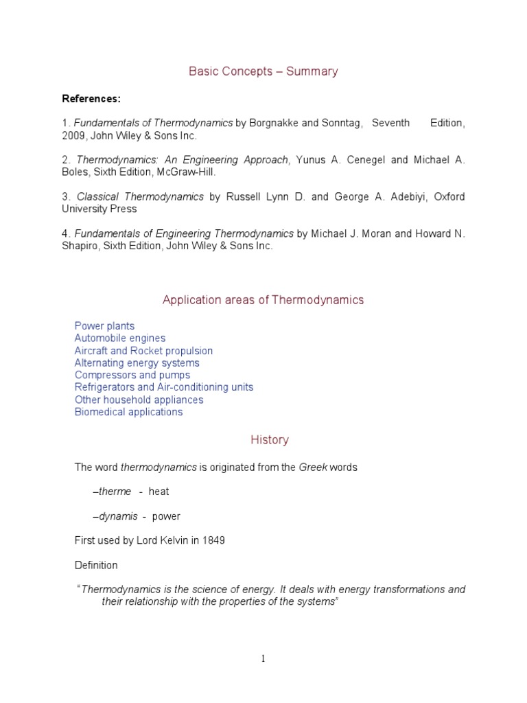 Basic Concepts - Summary: References | PDF | Thermodynamic Equilibrium ...