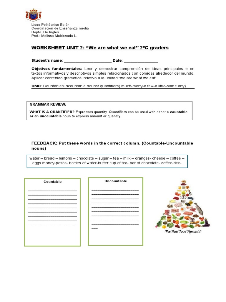 WORKSHEET UNIT 2: "We Are What We Eat" 2ºC Graders | PDF | Style ...