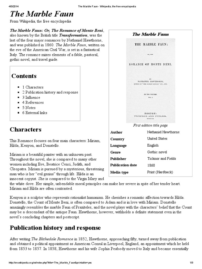The Marble Faun - Wikipedia, The Free Encyclopedia PDF | PDF | Books ...