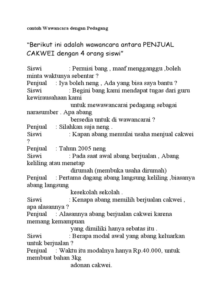 Contoh Wawancara Dengan Pedagang | PDF