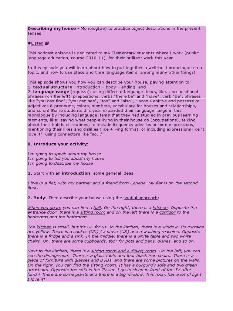 Describing My House | Preposition And Postposition | Verb