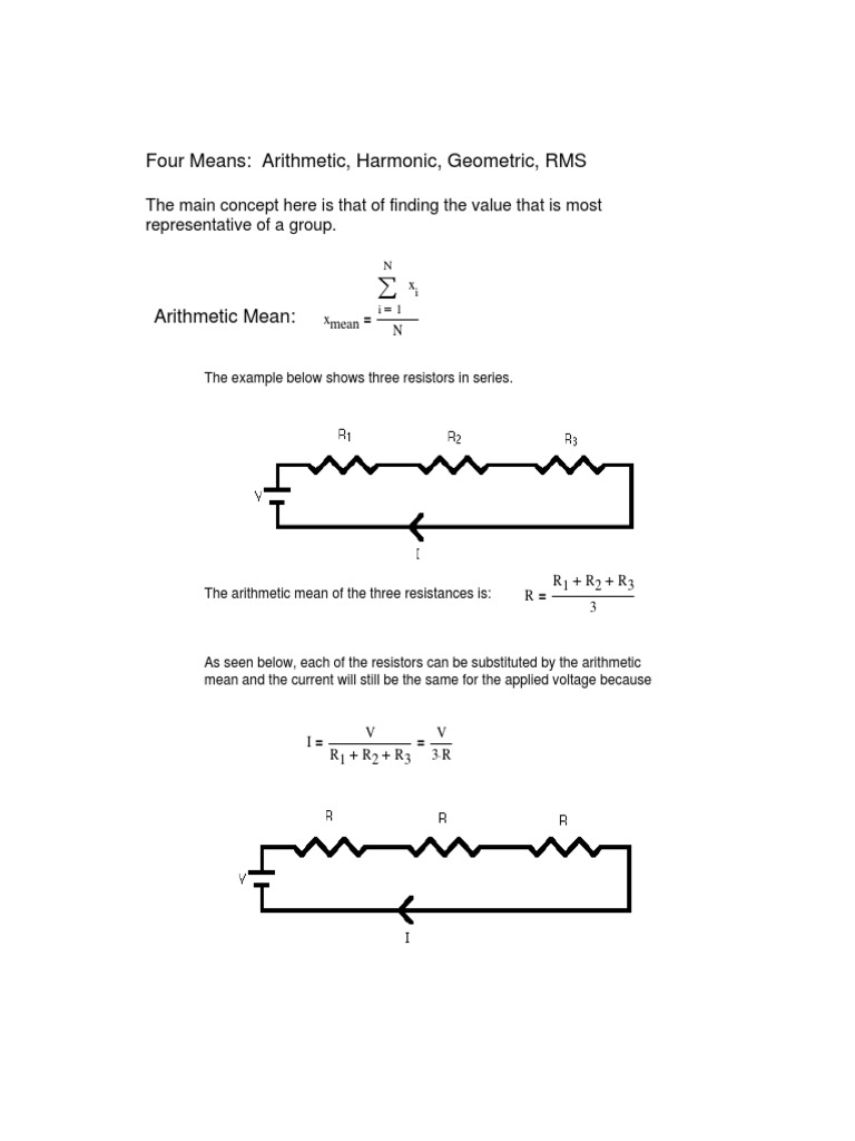 Four Means: Arithmetic, Harmonic, Geometric, RMS | PDF | Root Mean Square | Arithmetic Mean