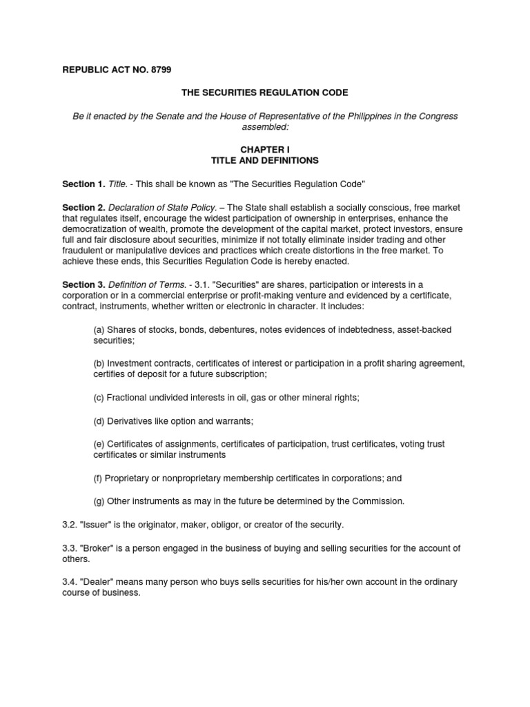 Securities Regulation Code | PDF | Securities (Finance) | Proxy Voting