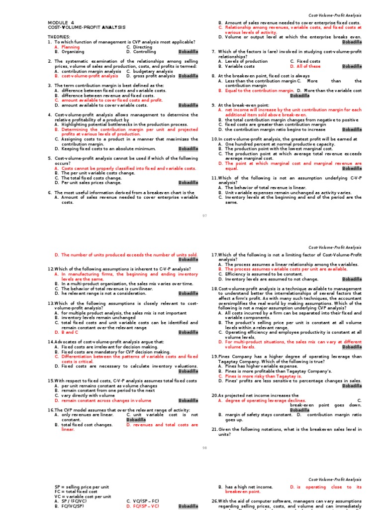 CVP Relationships | PDF | Corporate Jargon | Management Accounting