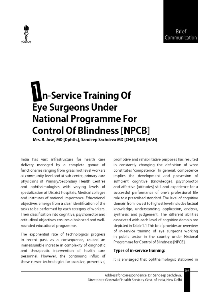 Ophthalmology in Service Training Public Sector NPCB India | PDF ...