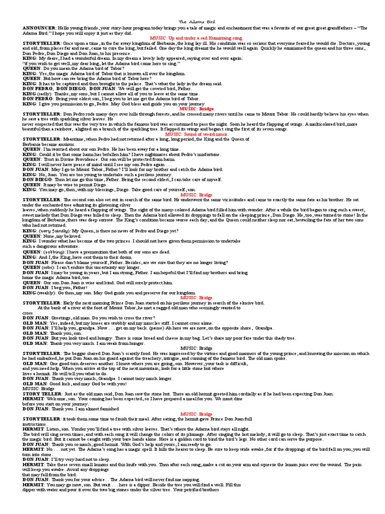 The Adarna Bird Script | PDF | Birds | Spanish Language Literature