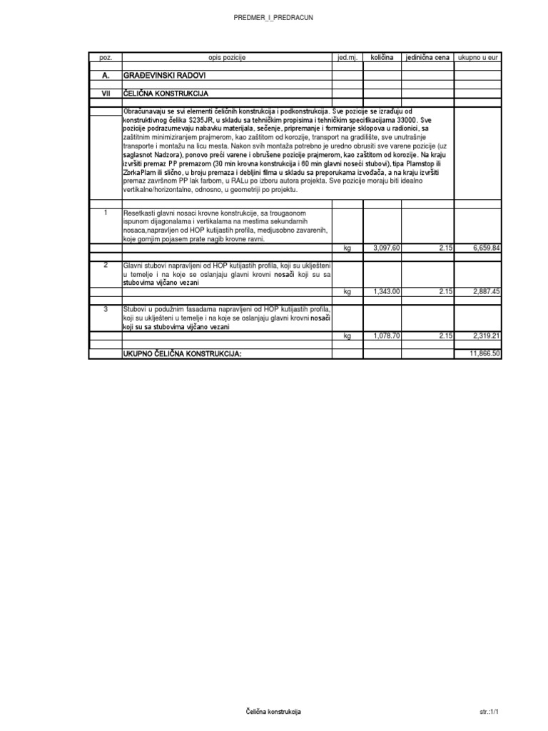 Predmer I Predracun | PDF