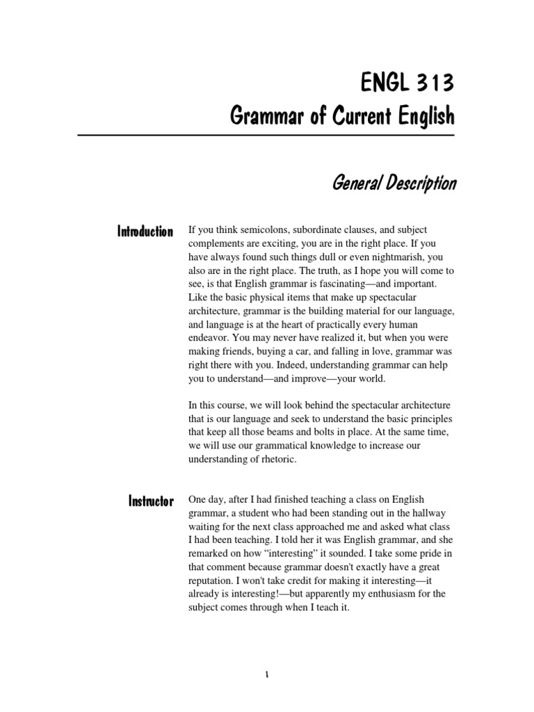 ENGL 313 Grammar of Current English: General Description | PDF | Word | Citation