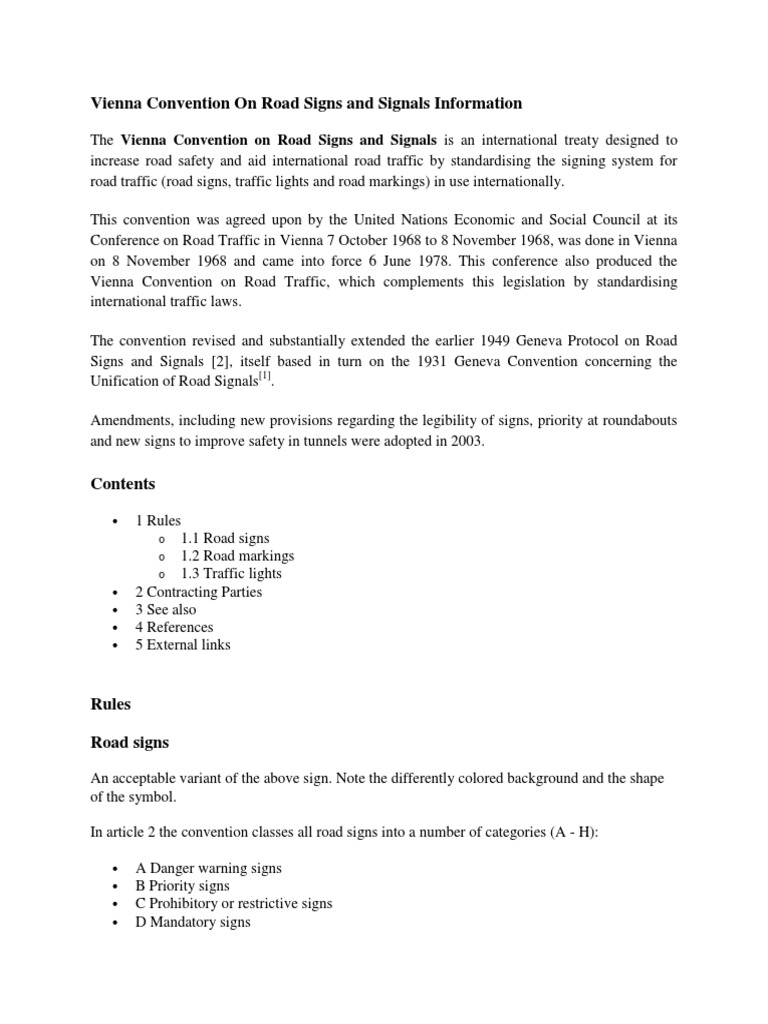 Vienna Convention on Road Signs Overview | PDF | Road Transport | Land ...