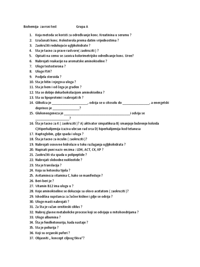 Biohemija Zavrsni Ispit | PDF