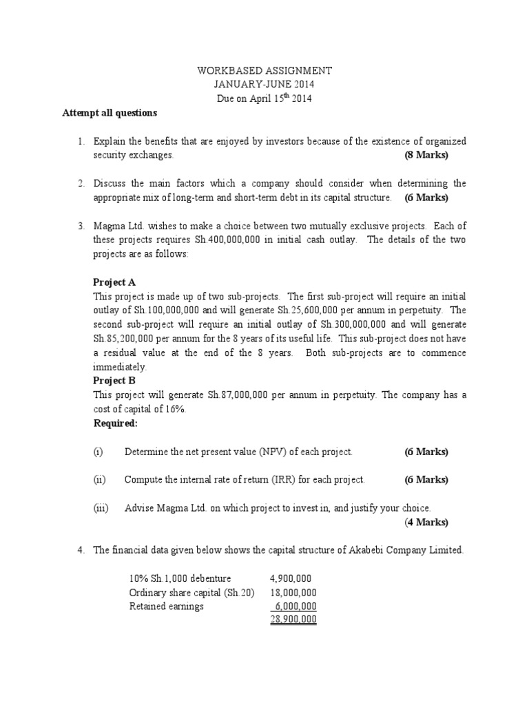 Workbased Assignment - Financial Management | PDF | Cost Of Capital ...
