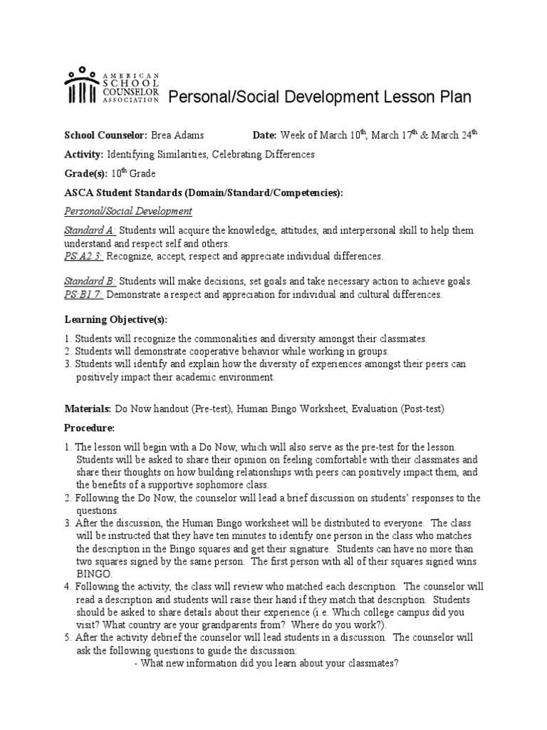 Personal Social Development Lesson Plan Final Edit | PDF | Teaching ...