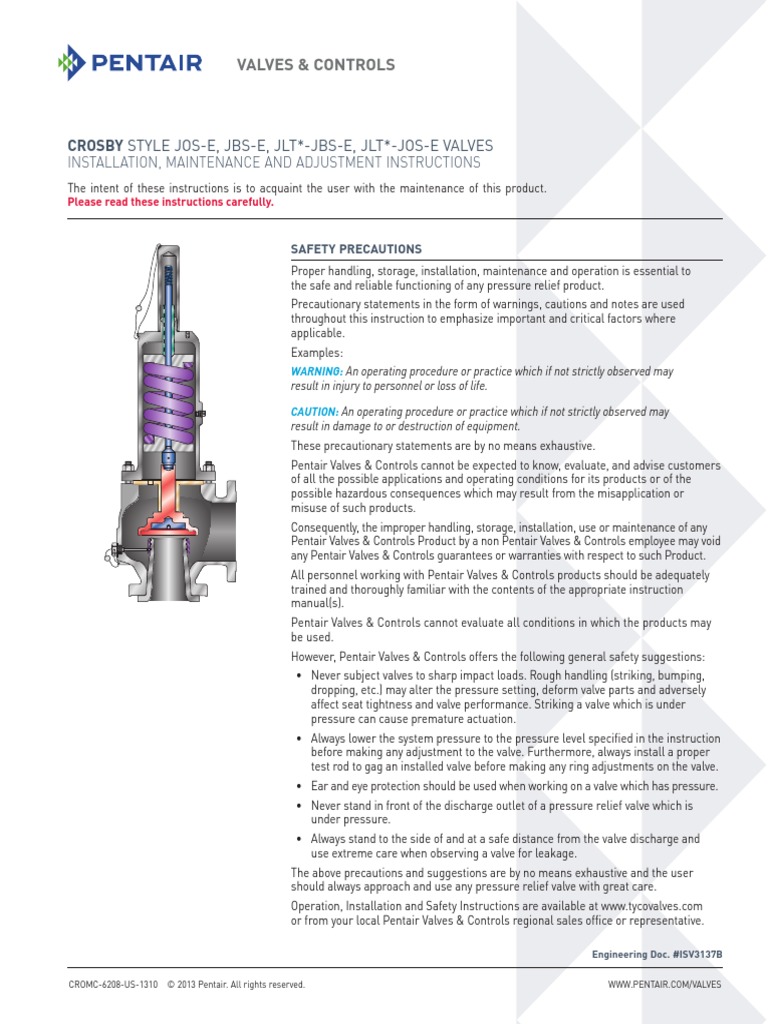 Manual de Instalação e Manutenção Crosby JOS-JBS-JLT | Valve | Pressure