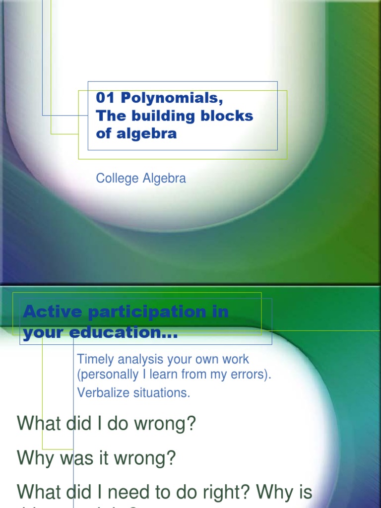 01 Polynomials, The Building Blocks of Algebra | PDF | Polynomial ...