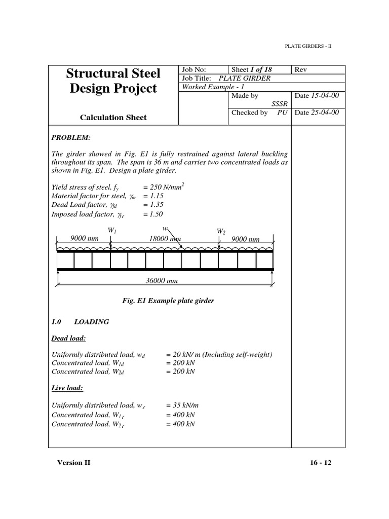 Structural Steel Design Project: Calculation Sheet | PDF | Bending ...