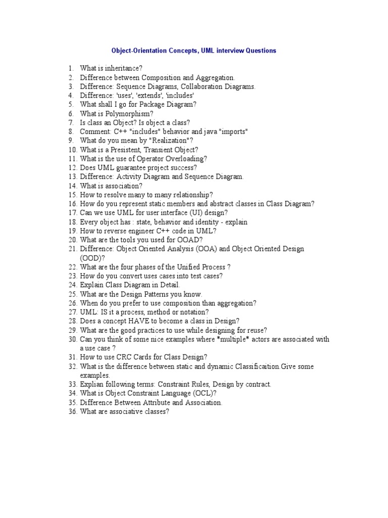 Object-Orientation Concepts, UML Interview Questions | PDF | Systems ...