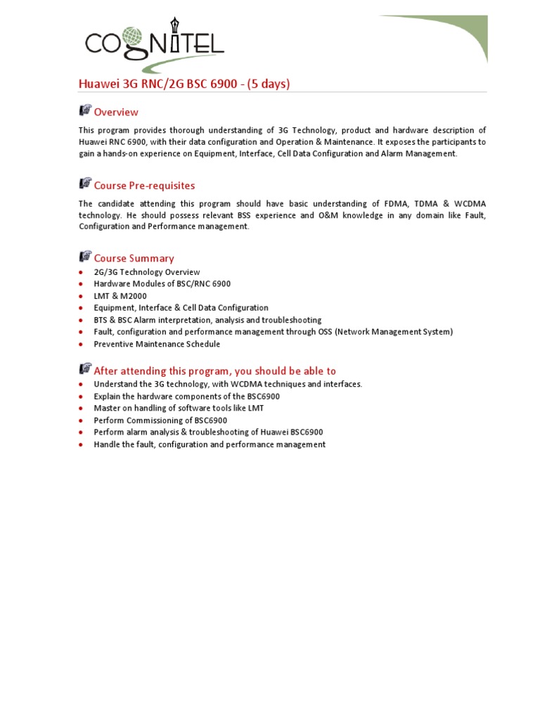 Huawei BSC/RNC 6900 Training Program | PDF