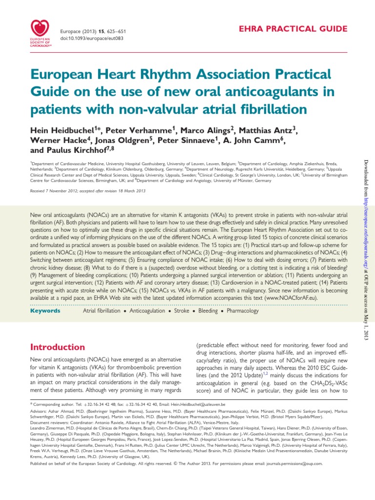 EHRA NOAC Practical Guide | PDF | Chronic Kidney Disease | Renal Function