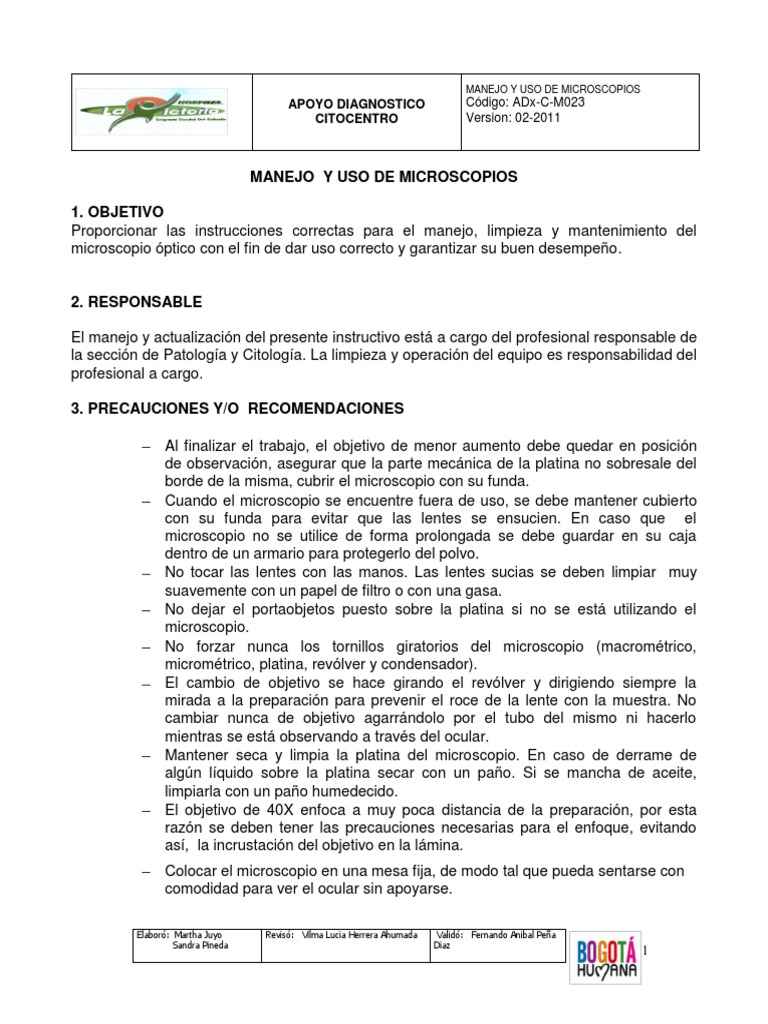 Manual de Procedimiento Microscopios | PDF | Papel | Óptica