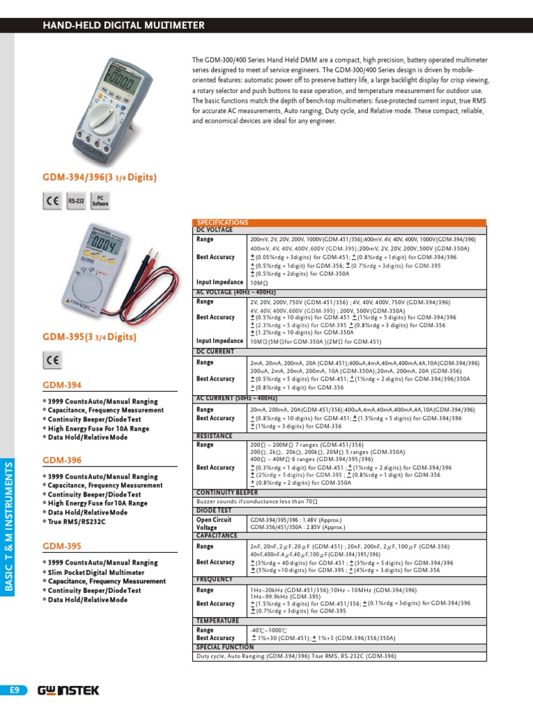 Hand-Held Digital Multimeter: GDM-394/396 (3 Digits) GDM-356 (3 Digits ...