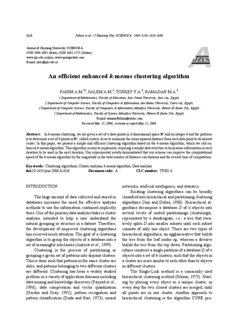 An Efficient Enhanced K-Means Clustering Algorithm | PDF | Cluster ...
