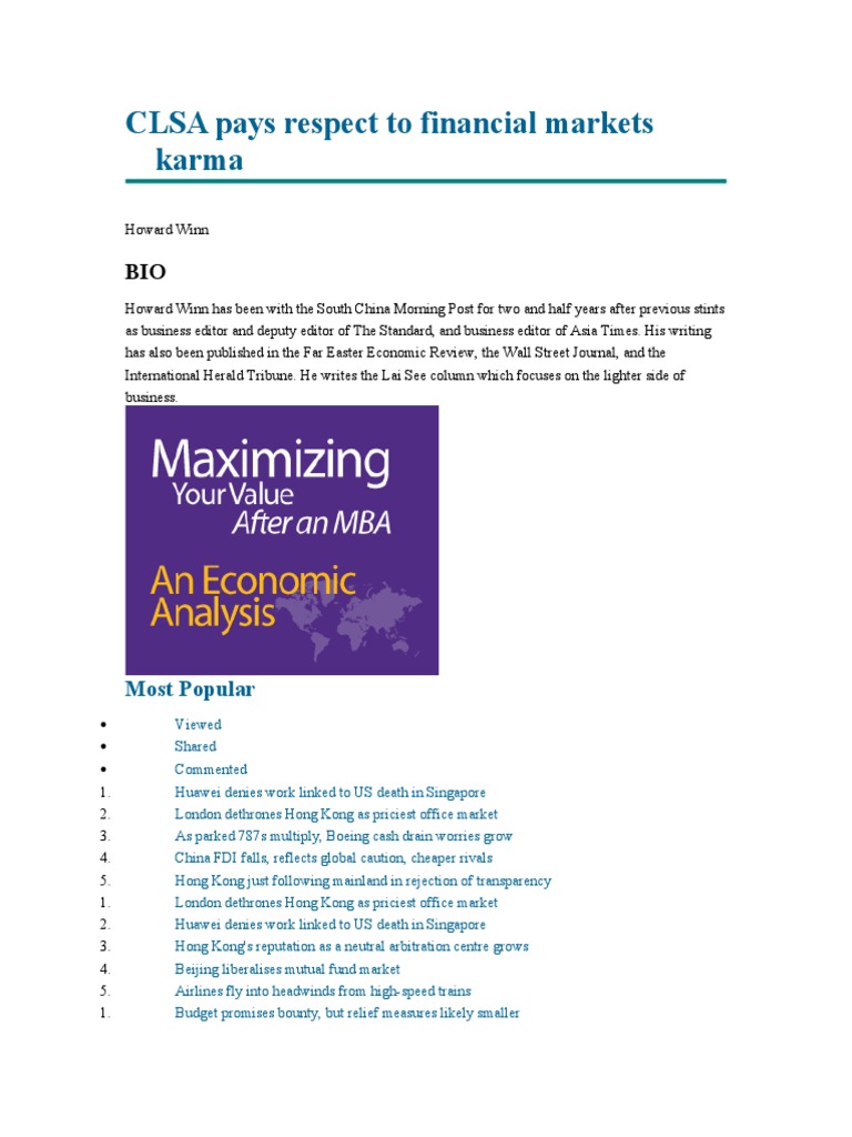 CLSA Pays Respect To Financial Markets Karma | PDF | Newspaper And Magazine