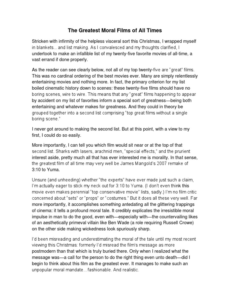 The Greatest Moral Films of All Times (3.10 To Yuma) | PDF | Pragmatism ...