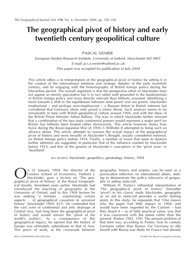 The Geographical Pivot of History and Early Twentieth Century ...