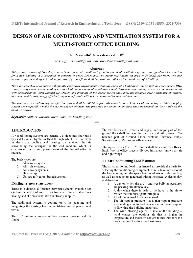 Design of Air Conditioning and Ventilation System For A Multi Storey ...