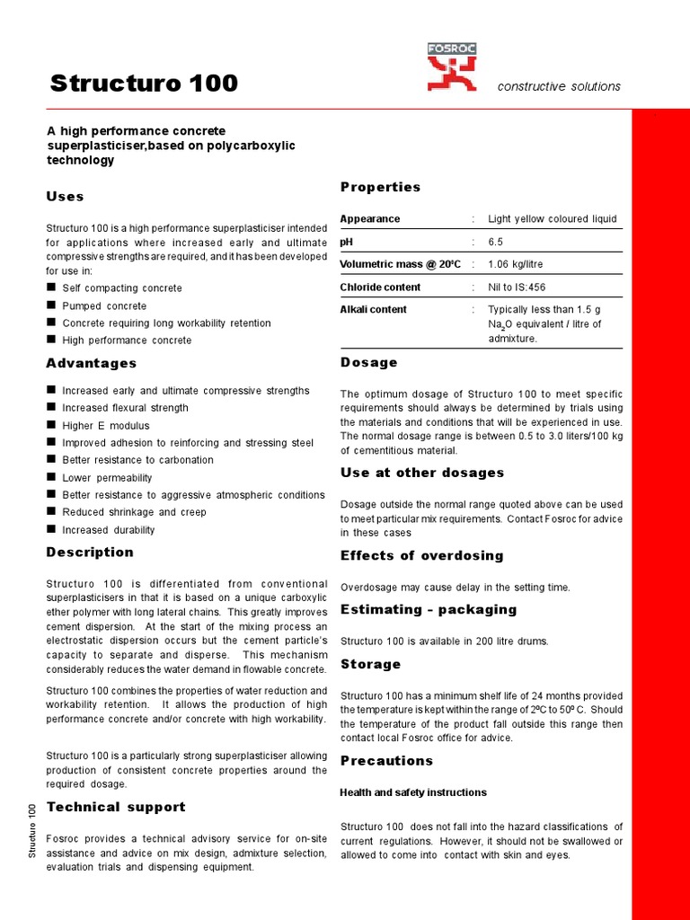 Structuro 100: Uses Properties | PDF | Concrete | Applied And ...